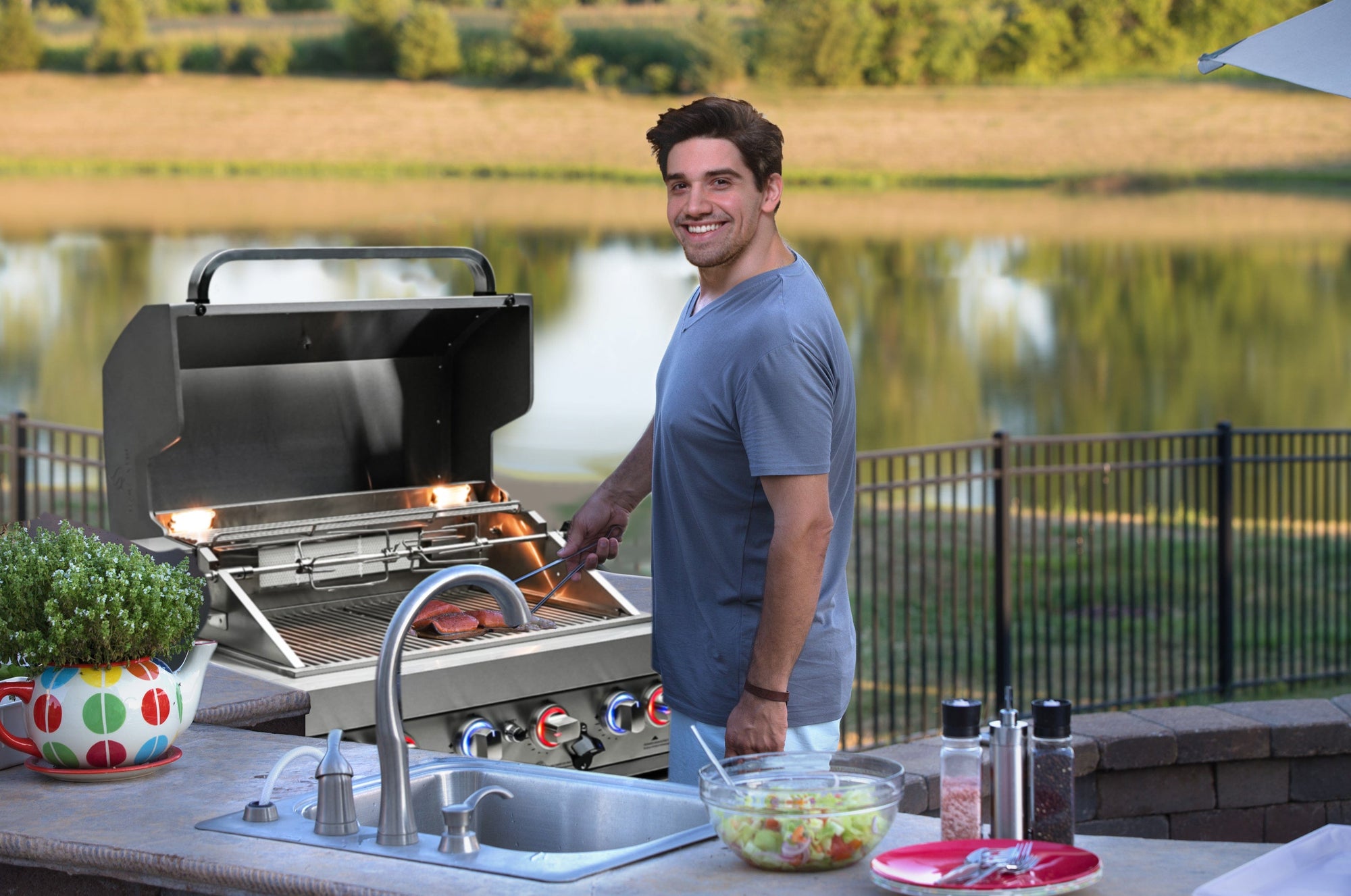 Mont Alpi 805 Built-In Gas Grill / 6-Burner Grill, Infrared Rear Burner ...