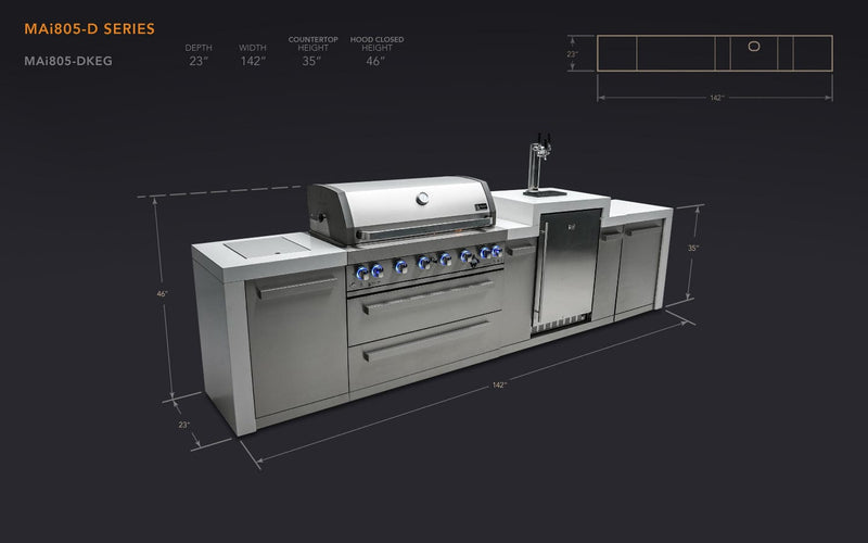 Mont Alpi 805 Deluxe Island with Kegerator / 6-Burner Grill, 2 Infrared ...